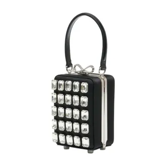 Self Portrait Womens Crystal-Embellished Clutch Black Silk