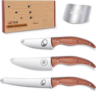 Tivoli Set de couteaux pour enfants pour la vraie cuisine Set de couteaux pour enfants pour la coupe Couteaux de s&eacute;curit&eacute; en acier inoxydable avec prot&egrave;ge-do