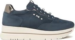 Nero Giardini I514105D Sneakers Femme en Cuir Velours Et Matière Technique - Bleu 38 EU