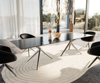 DELIFE Esstisch Edge 300x100 Reliefglas Rauchschwarz 3D-Design Estelar rund Edelstahl, Esstische