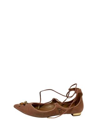 Aquazzura Pink Velvet Embellished Cristy Fauna Flat Pumps Size 40