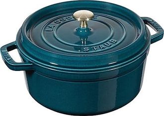 Staub Gusseisen Bräter/Cocotte, Rund 28 cm, 6,7 L, Aromaregen Funktion für optimale Befeuchtung, Für alle Herdarten inkl. Induktion & Backofen, La Mer
