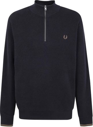 Fred Perry Homme, Pulls, Noir, Taille: S Waffle Stitch Half Zip Jumper