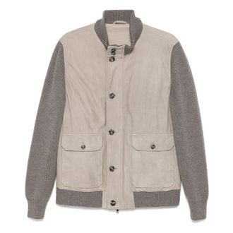 Barba Homme, Vestes, Gris, Taille: 5XL Veste en daim avec fermeture à glissière et boutons