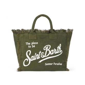 MC2 Saint Barth Femme, Sacs, Vert, Taille: ONE Size Sac Vanity en Lin avec Franges