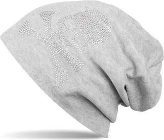 styleBREAKER Bonnet Classique avec Application en Strass en Forme de t&ecirc;te de Mort, Unisexe 04024034, Couleur:Gris Clair chin&eacute;, mat&eacute;riel:Chaud