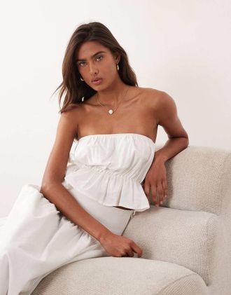 SNDYS Top bandeau densemble en lin et coton &agrave; volants - Blanc