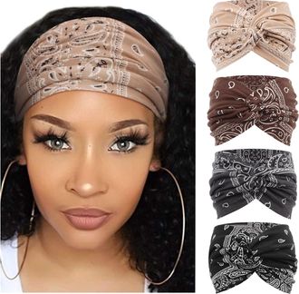 Dreshow 4 St&uuml;ck Damen Stirnband Elastische Weiche Stirnb&auml;nder Kopfband Haarband Kopf Wickeln Niedlich Haarschmuck f&uuml;r Alltag Yoga Sport Fitness