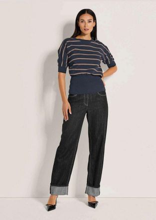 Madeleine Strickpullover Ringelpullover im maritimen Look Halbarmshirt mit markantem Rippenbund und U-Boot-Ausschnitt