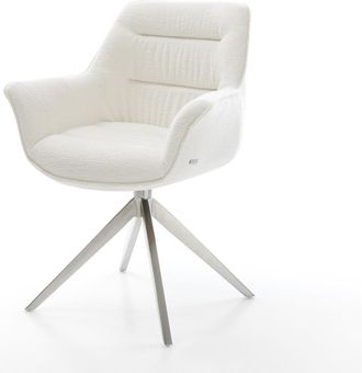 DELIFE Drehstuhl Kaira-Flex Boucl&eacute; Soft Beige Kreuzgestell breit Edelstahl 360&deg; drehbar Wippfunktion, Esszimmerst&uuml;hle