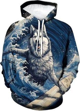 Keephen Husky Sib&eacute;rien/Golden Retriever Impression 3D Femmes Hommes Sweat &agrave; Capuche Casual Sweats &agrave; Capuche Taille Large Pullover Maman Chien Haut
