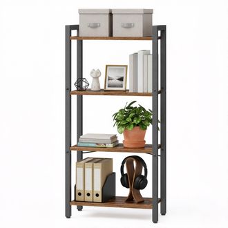 Vasagle Regal, Bücherregal, Standregal, DVD-Regal, mit 4 Ebenen, Büroregal, offene Ablagen, für Büro, Wohnzimmer, Schlafzimmer, Küche, 24 x 40 x 107 cm, vinta