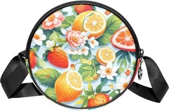 Generic Petit sac &agrave; bandouli&egrave;re rond pour femme, motif fruits de dessin anim&eacute;, avec fermeture &eacute;clair, bretelles r&eacute;glables, sac &agrave; main rond d&eacute;contract&eacute; pour fe
