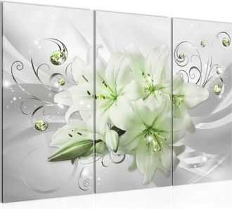 Runa Art Wandbilder Blumen Lilien Bild XXL Wohnzimmer Schlafzimmer Grün Grau Abstrakt 120 x 80 cm 3 Teilig 019831c