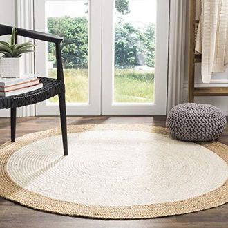 Safavieh Naturfaser Teppich für Wohnzimmer, Esszimmer, Schlafzimmer - Natural Fiber Collection, Kurzer Flor, Elfenbein und Natur, 122 X 122 cm