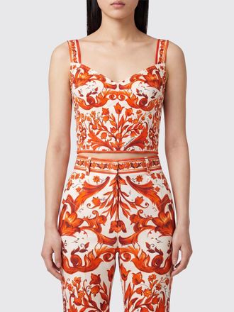 Dolce & Gabbana Cropped-Korsett-Top aus Seide mit Majolika-Print