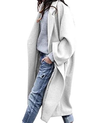 Onsoyours Manteau Long Femme Hiver Manche Longues Jacket Trench Coat Ample Casual Veste Cardigan Chaud Veste A Blanc 3XL