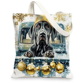 Generic Sac fourre-tout en toile pour le shopping Motif dogue allemand 33 x 38 cm, sac d&eacute;picerie r&eacute;utilisable de luxe pour femme, peinture danimaux domestique