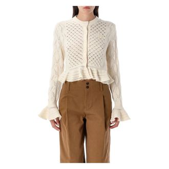 Chlo&eacute; Femme, Pulls, Blanc, Taille: 40 FR Ruffled Logo Cardigan