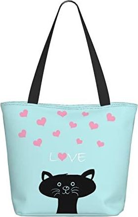 AOOEDM Sac &agrave; provisions chat et coeurs roses pour femme 33 x 27,9 x 17,8 cm. Le cadeau parfait pour la Saint-Valentin. Cest de la Saint-Valentin pour maman, 