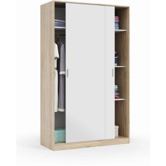 PEGANE Pegane - Armoire, placard avec 2 portes coloris ch&ecirc;ne canadien, blanc artic - longueur 120 x hauteur 200 x profondeur 50 cm