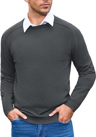 iClosam Pull Homme Col Rond Pulls &agrave; Manches Longues pour Hommes tricot&eacute; Travail Pullover Gris fonc&eacute; XL