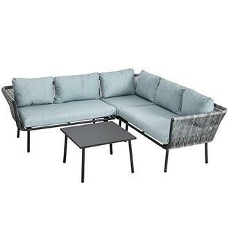 OUTSUNNY Salon de Jardin dangle en r&eacute;sine tress&eacute;e 4 pi&egrave;ces avec 2 canap&eacute; dangle 2 Places + 1 canap&eacute; dangle 1 Place + Table Basse Coussins Inclus Cadre en Alumi