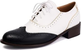 Generic Femme Lacer Brogue Oxfords Talon Bloc Bas Vintage Chaussures De Robe Fermées Bout Rond Chaussures Décontractées,Noir,35.5 EU
