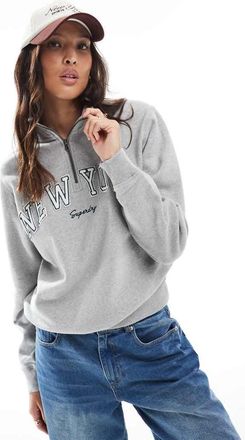 Superdry Athletic Essentials - Sweat &agrave; col zipp&eacute; et d&eacute;tail appliqu&eacute; - Gris chin&eacute;