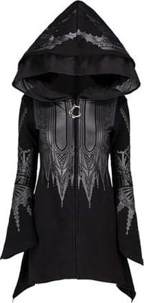 Generic 2026 Femmes Casual Mode Dark Punk Gothique Imprim&eacute; Noir Long Pull &agrave; Capuche, Noir, XL