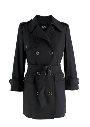 Dolce & Gabbana Black Belted Pure Wool Double Breasted Trench Coat Size XS