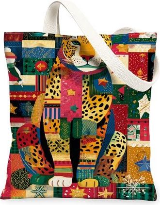 Generic Sacs fourre-tout en toile motif l&eacute;opard color&eacute;, sacs d&eacute;picerie r&eacute;utilisables, sacs d&eacute;picerie r&eacute;utilisables, l&eacute;gers et lavables, multicolore, 13x15 Inc