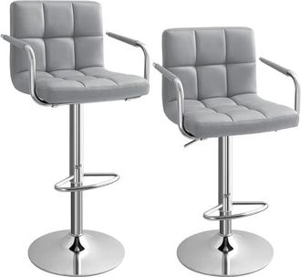 Songmics Barhocker, 2er Set, Barstuhl höhenverstellbar, mit Kunstleder-Bezug, 360° Drehstuhl, Küchenstuhl mit Armlehnen, Rückenlehne und Fußstütze, verchromter