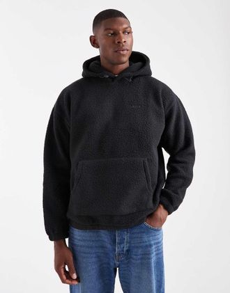 Levi's Sweat &agrave; capuche imitation peau de mouton avec logo ton sur ton - Noir