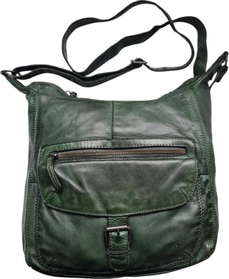 Bear Design Shopper Beuteltasche Schultertasche Anna CL32612 gewaschenes Leder Vintage Used Look 30/27/9 cm (Gr&uuml;n)