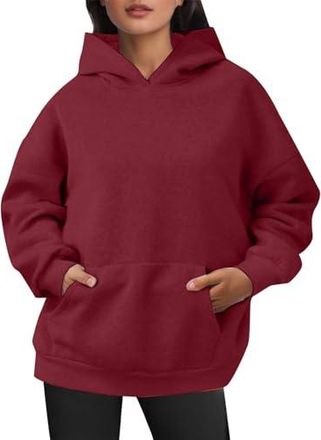 Generic Sweat &agrave; capuche surdimensionn&eacute; &agrave; manches longues pour femme, confortable, solide, tendance, avec capuche, mignon, grande taille, avec poches, pull &agrave; c