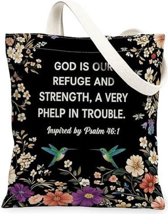 Generic Sacs fourre-tout en toile inspirants &agrave; motif floral vintage, r&eacute;utilisables, l&eacute;gers et lavables avec bandouli&egrave;re, noir, 13x15 Inch