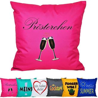 JACK 50x50cm Motiv Outdoor Lounge Kissen Dekokissen inkl. XXL-Füllung Wasserabweisend Sitzkissen Garten Stuhl Lotus Effekt lustig, Farbe:Prösterchen