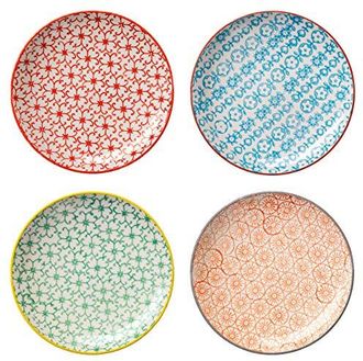 Bloomingville Assiettes à Dessert Carla Express - Plate à Gâteau Couleur ø 16 cm, Rouge Bleu Vert Orange, Céramique, Lot de 4
