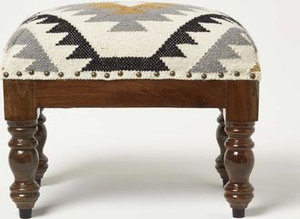 Homescapes Kelim-Hocker Agra 30x50 cm, Hocker rechteckig mit handgewebtem Kelim-Bezug, Polsterhocker mit Holzbeinen