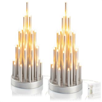 Com-Four 2x LED Stimmungsleuchter Pyramide - Kerzenbrücke mit 33 warm-weißen LEDs mit Timerfunktion - Schwippbogen für Fensterbank und Tischdeko - Lichterbogen