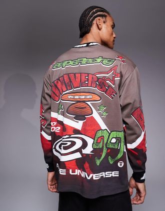 Aape By A Bathing Ape Aape by A Bathing Ape - T-shirt style motocross &agrave; manches longues - Marron et rouge-Multicolore