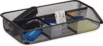 Relaxdays Schreibtischorganizer 4 Ablagen, kleiner B&uuml;roorganizer, Metallgeflecht, flacher Schubladenorganizer, schwarz, 16 x 27.5 x 4.8 cm