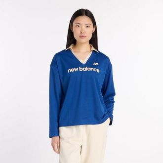New Balance Femme Mesh Jersey Long Sleeve en Bleu, de Coton, Taille XL