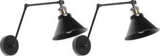 Beliani Wandleuchte Schwarz Metall 2er Set mit langem Schwenkarm verstellbar Trichterform Industrie Look