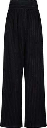 Max Mara Femme, Pantalons, Bleu, Taille: 34 FR Pantalon Large Bleu Marine &agrave; Rayures Fines