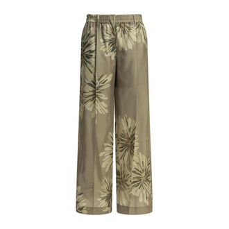 Brunello Cucinelli Femme, Pantalons, Beige, Taille: 38 FR Pantalon Large en Soie Bloom