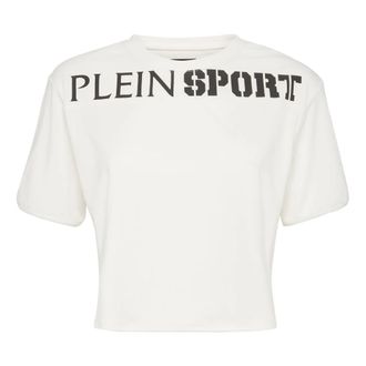 Plein Sport Femme, Tops, Blanc, Taille: 42 FR Cropped T-shirt Round Neck SS