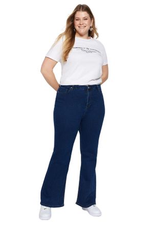 Trendyol Trendyol Damen Jeans, &Uuml;bergr&ouml;&szlig;e, hohe Taille, ausgestelltes Bein Hose, Indigo, 68 Gr&ouml;&szlig;en