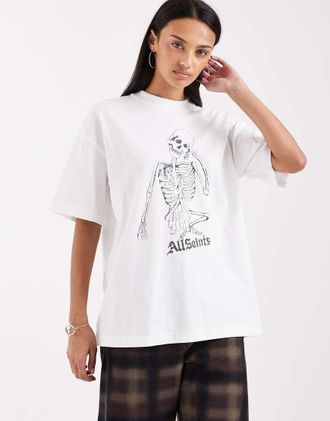AllSaints Etta - T-Shirt in Wei&szlig; mit Schlangenkopf-Grafik auf dem R&uuml;cken